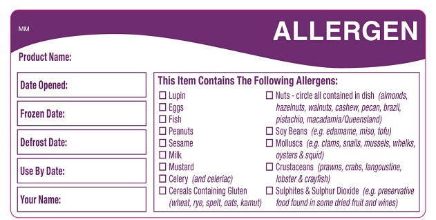 Premium Allergen-Allergy Storage Shelf Life Label 50mm x 100mm 500 lab